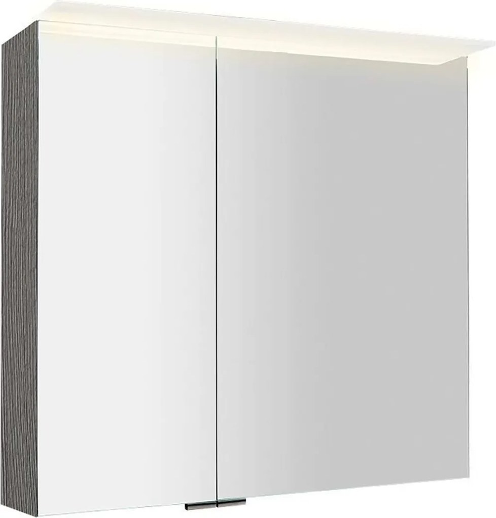 Sapho Linex - Zrcadlová skříňka s LED osvětlením 80x70x15 cm, 2x dvířka, dub stříbrný LX080-0011