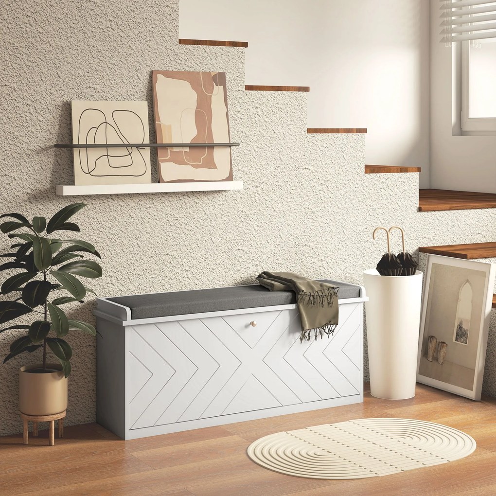 HOMCOM Botníková Lavice Úložný Prostor pro Boty, Nábytek do Předsíně s Skládacím Šuplíkem, Polstrováním a Nastavitelnou Policí, 100 x 26 x 44,5 cm, Bí