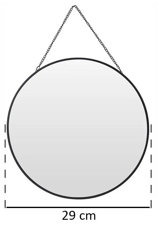 Kulaté nástěnné zrcadlo v černém rámu, 29 cm