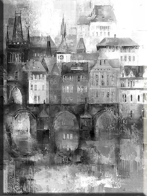 Obraz Staré Město pražské Grey Velikost (šířka x výška): 75x30 cm