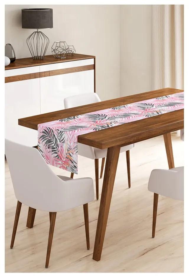 Běhoun na stůl z mikrovlákna Minimalist Cushion Covers Black and Pink Leaves, 45 x 145 cm