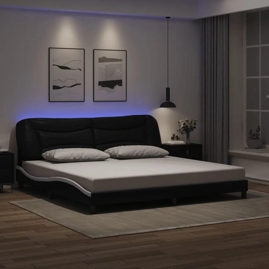 Rám postele s LED bez matrace Hvar černý a bílý 200x200 cm 3213960