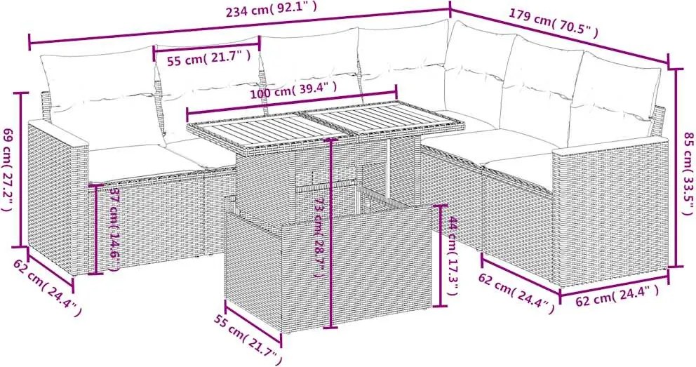 7dílná zahradní sedací souprava s poduškami černá polyratan 3273093