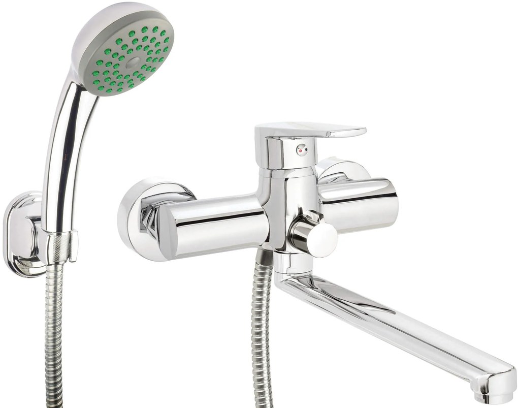 Deante Tubo, nástěnná vanová baterie s prodlouženým ramenem 339mm a ruční sprchovou soupravou, chromová, DEA-BUT_057M