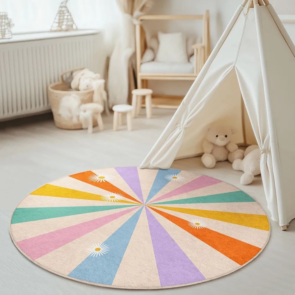Pratelný dětský koberec ø150 cm Rainbow Daisy – Mila Home