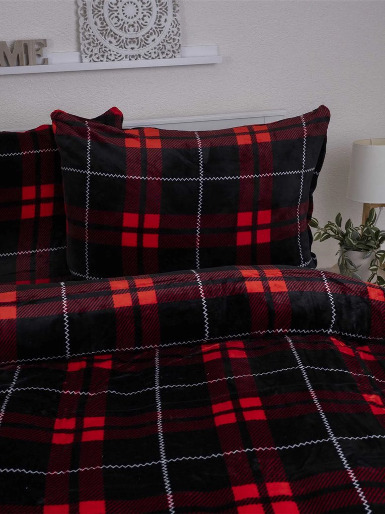 MK Lůžkoviny Prodloužené mikroplyšové povlečení Exclusive - Scot červené 140 × 220 cm, 70 x 90 cm