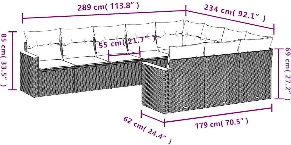 10dílná zahradní sedací souprava s polštáři černá polyratan 3226337