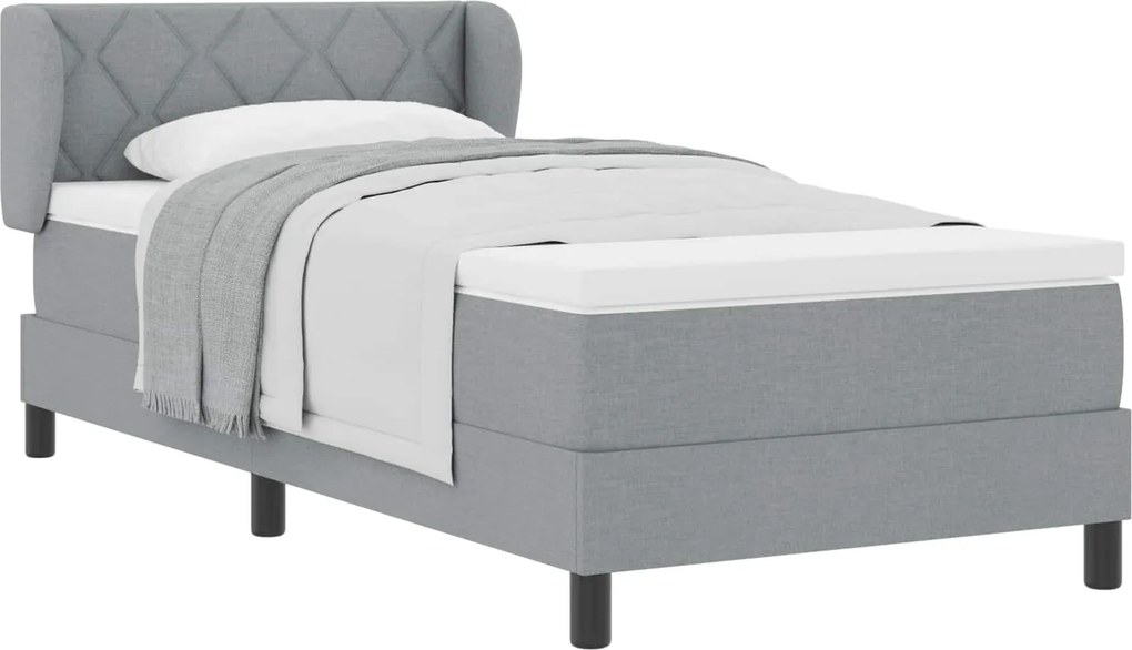 Postel s boxspringem s čelo Světle šedá 100 x 200 cm textil 3340073
