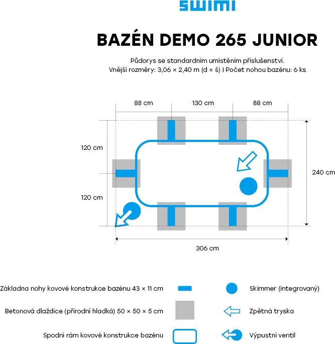 Technypools Bazénový set DEMO 265 JUNIOR 3,06 x 2,40 x 1,25 m (9986K) Barva: modrá