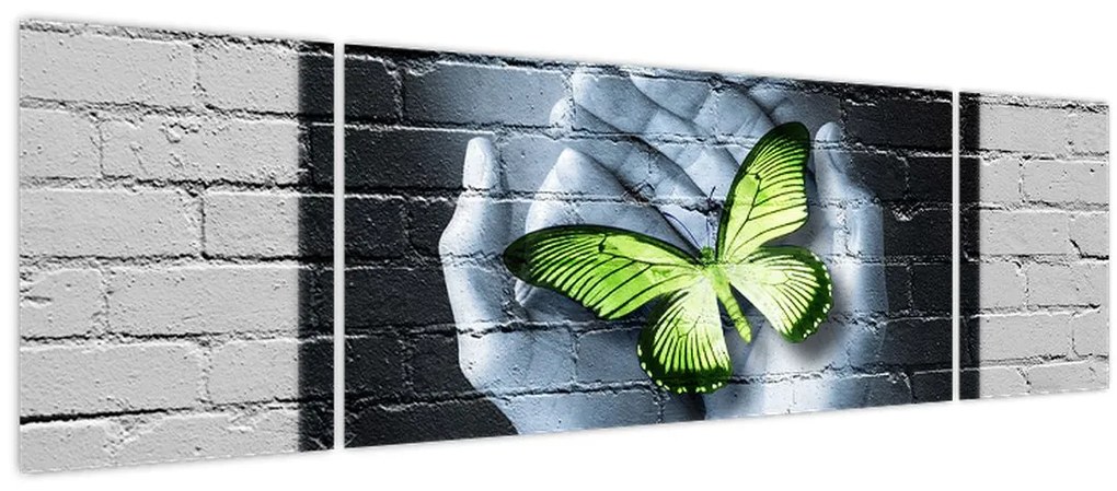 Obraz - Zelený motýl ve zdi (170x50 cm)