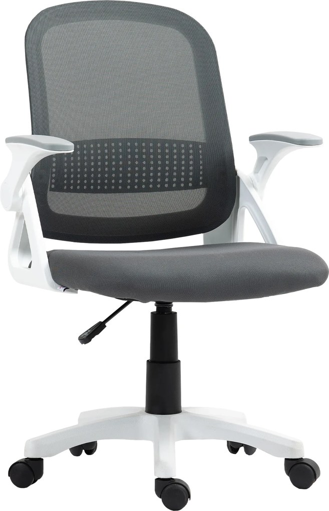 HOMCOM ergonomická síťovaná kancelářská židle se sklápěcími područkami, bederní oporou, výškově nastavitelná otočná židle s náklonem, šedá