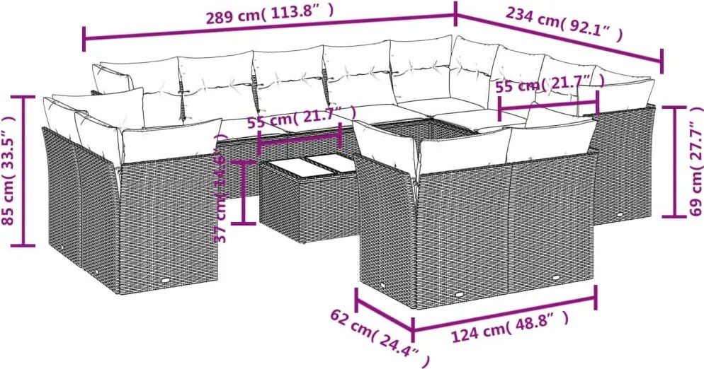 13dílný zahradní sedací souprava s poduškami černý polyratan 3250374