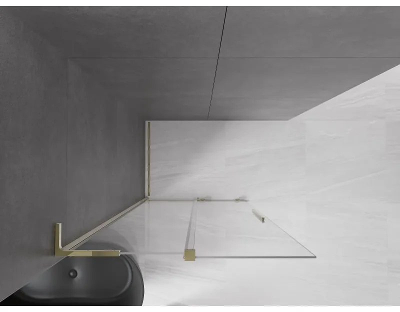 Mexen Velar L, posuvná sprchová zástěna Walk-in 120 x 200 cm, 8mm čiré sklo, zlatá lesklá, 871-120-003-03-50