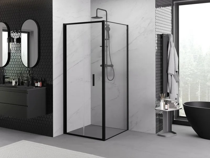 Mexen Exo, skládací sprchová kabina, dveře 110 cm + boční stěna 110 cm, transparentní sklo, černá, 816-110-110-70-00