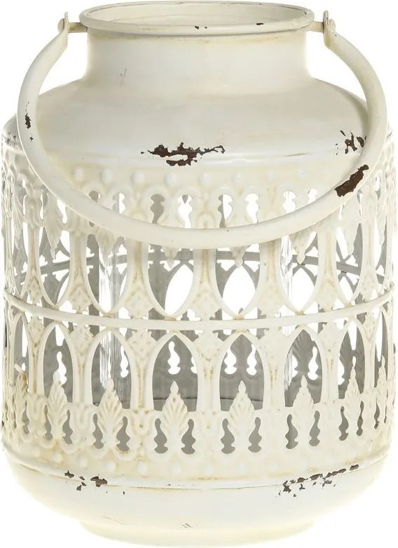 Krémová antik kovová lucerna Fleur-de-pot - Ø14*19 cm