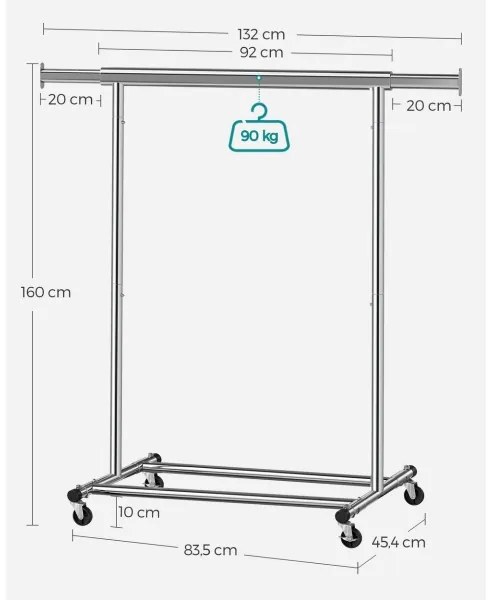 Mobilní stojanový věšák LINEA stříbrná