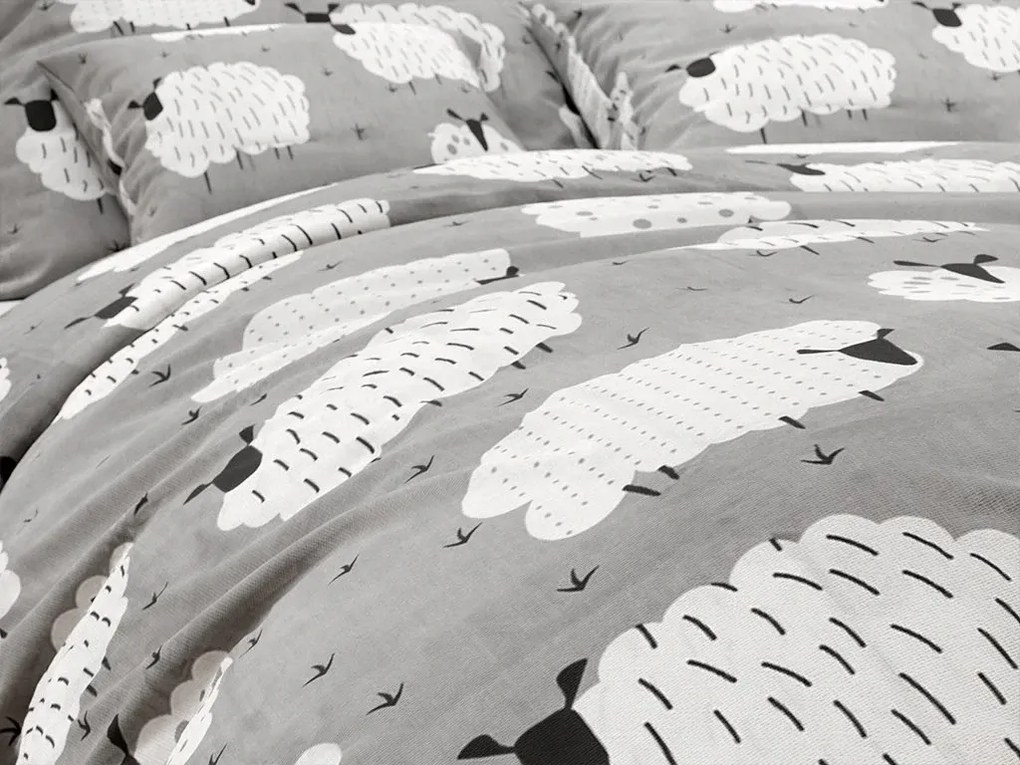 Krepové povlečení WHITE SHEEPS POLY šedé Rozměr povlečení: 2 ks 70 x 90 cm | 200 x 220 cm