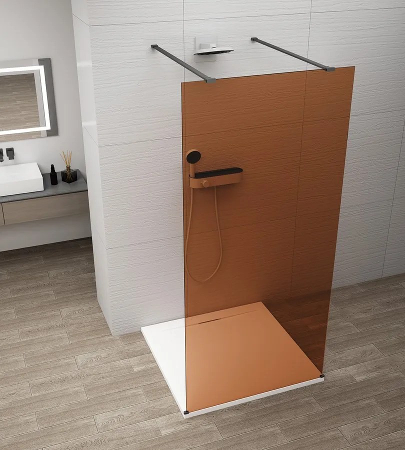 Polysan ESCA BLACK MATT sprchová zástěna 100 x 210 cm jednodílná k instalaci do prostoru černá sklo marron hnědé ES1510-06
