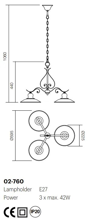 Incanti Retro kovový lustr Lena Průměr: Ø 66,5 cm