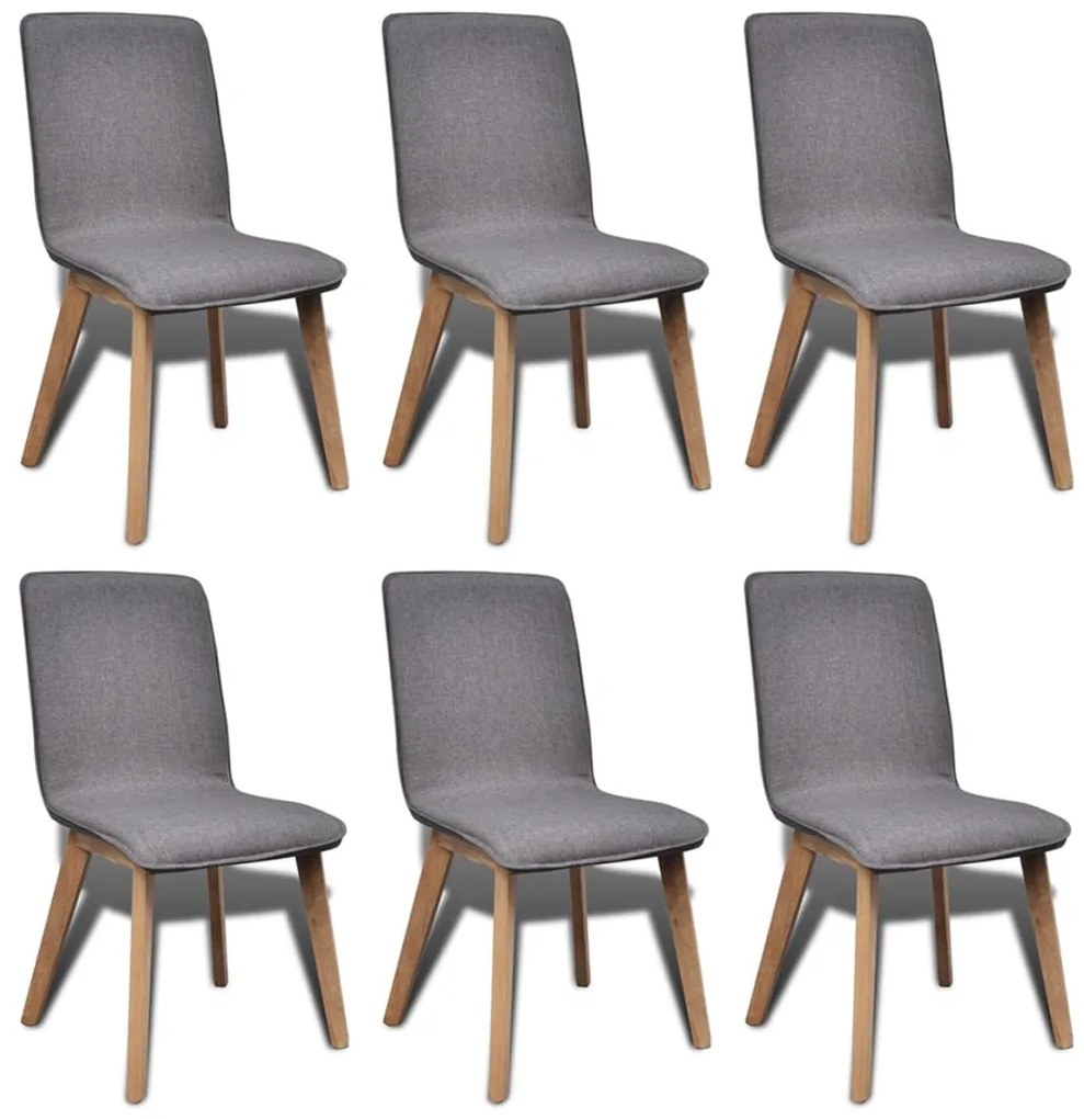 Jídelní židle 6 ks světle šedé textil a masivní dubové dřevo - Default Title