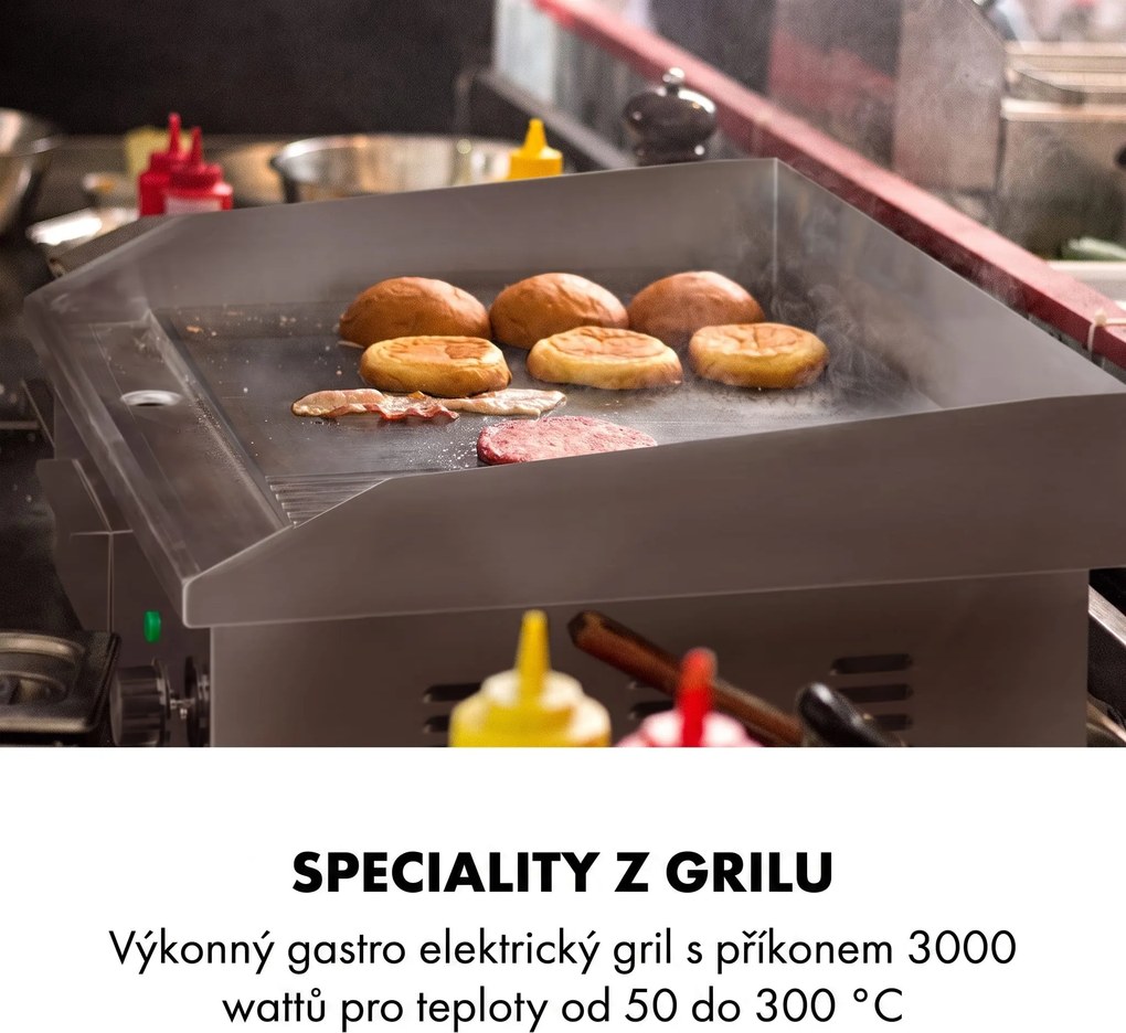 Klarstein Grillmeile 3000GR, elektrický gril, 3000 W, 54,5 x 35 cm, hladký/žebrovaný