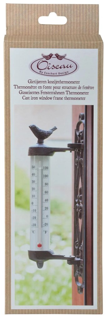 Nástěnný teploměr Bird, 27x5,5 cm, litina hnědá