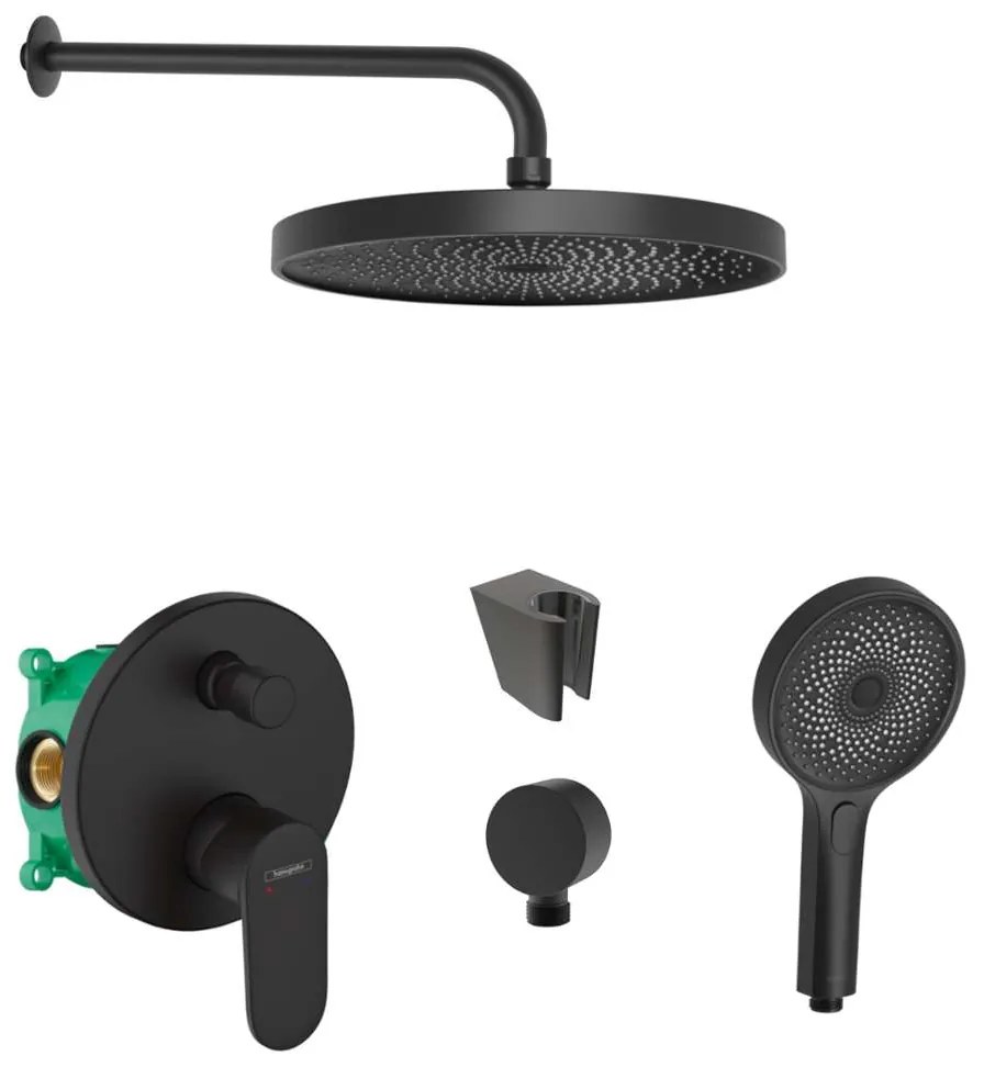 SANITINO - Sprchový set s baterií a tělesem pod omítku Hansgrohe, příslušenství kielle, matná černá SANI21HKK407