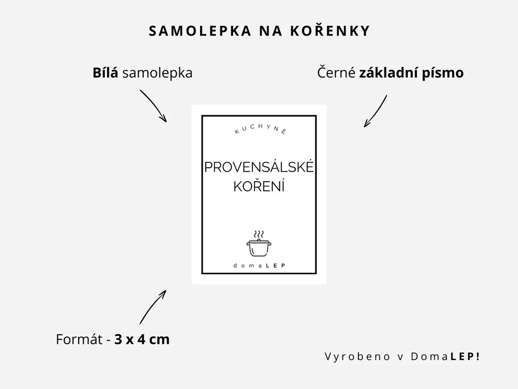 PROVENSÁLSKÉ KOŘENÍ - Samolepka na kořenky 3 x 4 cm - DomaLEP varianta: PRŮHLEDNÁ - základní písmo