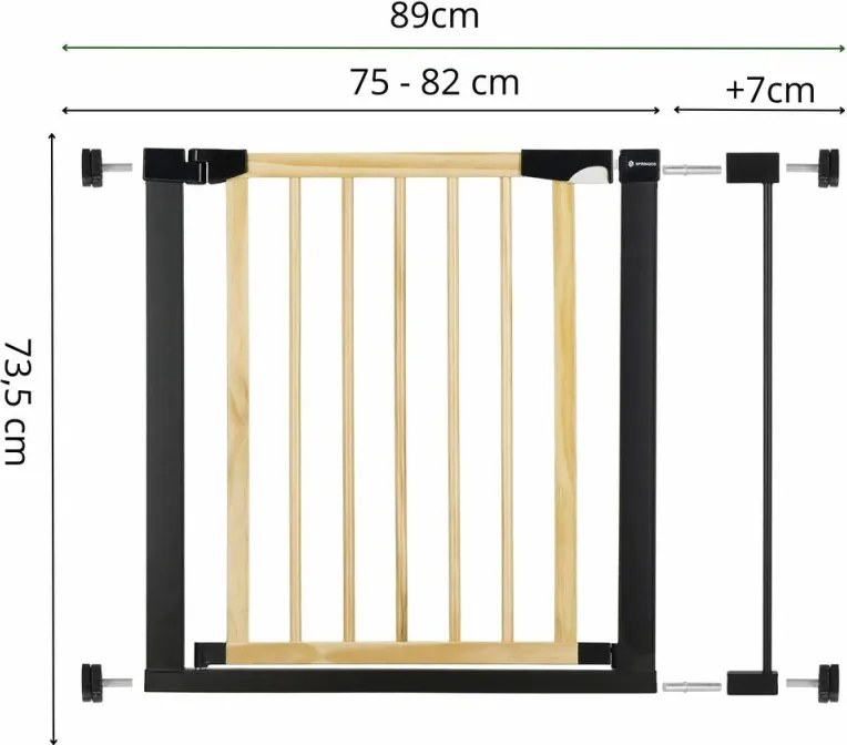 Bezpečnostní zábrana 75-89 cm SPRINGOS BABYLOCK hnědá/černá