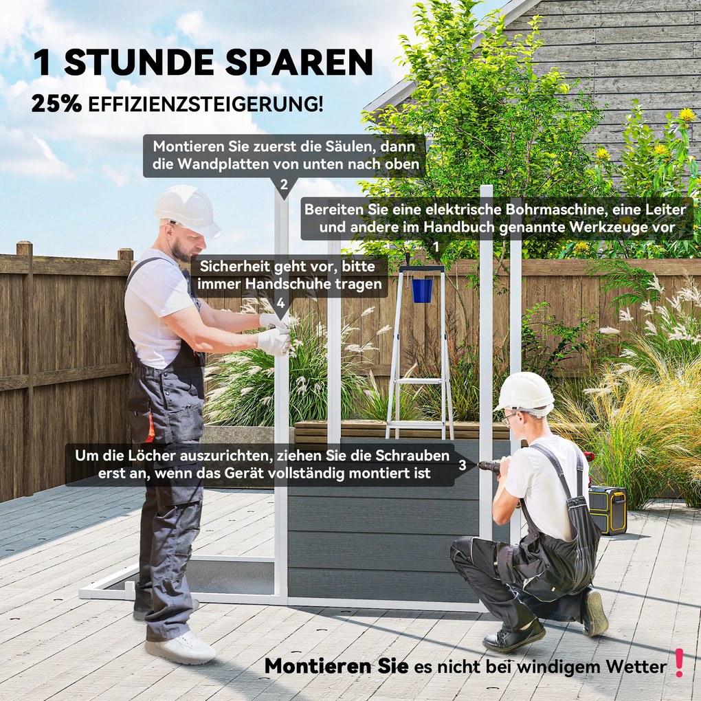 Outsunny Plastový Kůlna na Nástroje 2,1m² 186 x 130 x 199cm Zahradní Kůlna s Šikmou Střechou, Podlahou, Okénkem, Zámkem a Odolností proti Počasí pro …