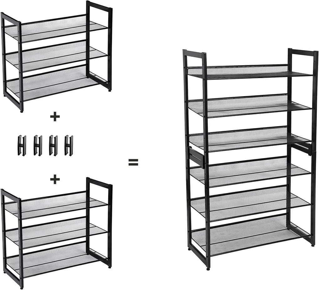 Stohovatelný regál na boty IDA, 3 police, 74x31x63cm, černá SongmicsHome