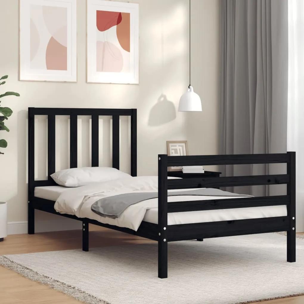 Rám postele s čelem černý 100 x 200 cm masivní dřevo,  3193850