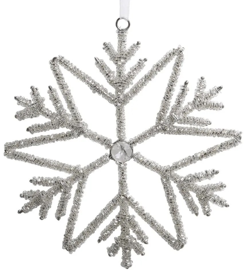 Champagne antik závěsná sněhová vločka s korálky Snowflake - 17 cm