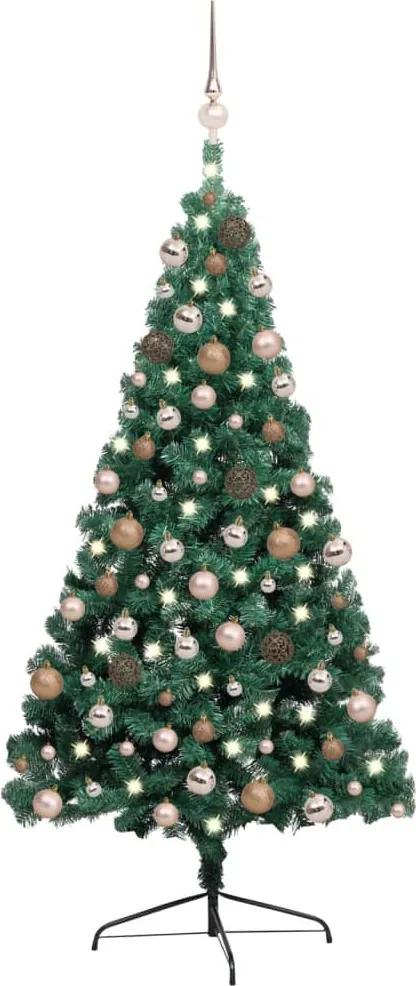 vidaXL Umělý vánoční půl stromek s LED a sadou koulí bílý 240 cm [3077481] Barva: zelená a zlatá