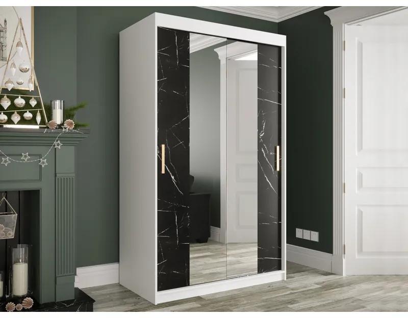 Šatní skříň se zrcadlem Nonnus 120 T1, Úložný prostor: ne, Barva: bílá matná / bílá mramor