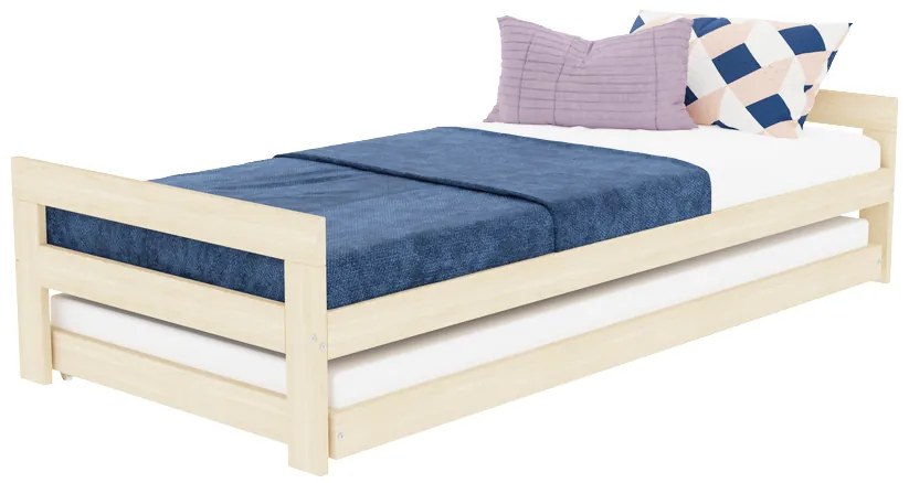 Benlemi Rostoucí dřevěná jednolůžková postel SWITCH 2v1 s čely a přistýlkou Zvolte barvu: Béžová, Zvolte rozměr: 90x190 cm