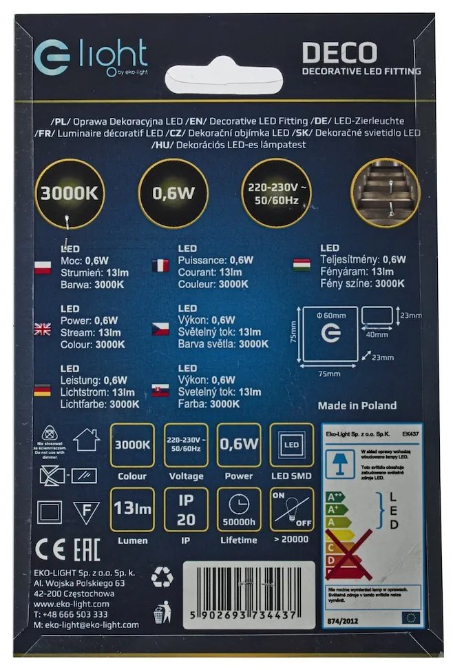 Schodišťové LED svítidlo Deco, 1x LED 0,6w, 3000k, s