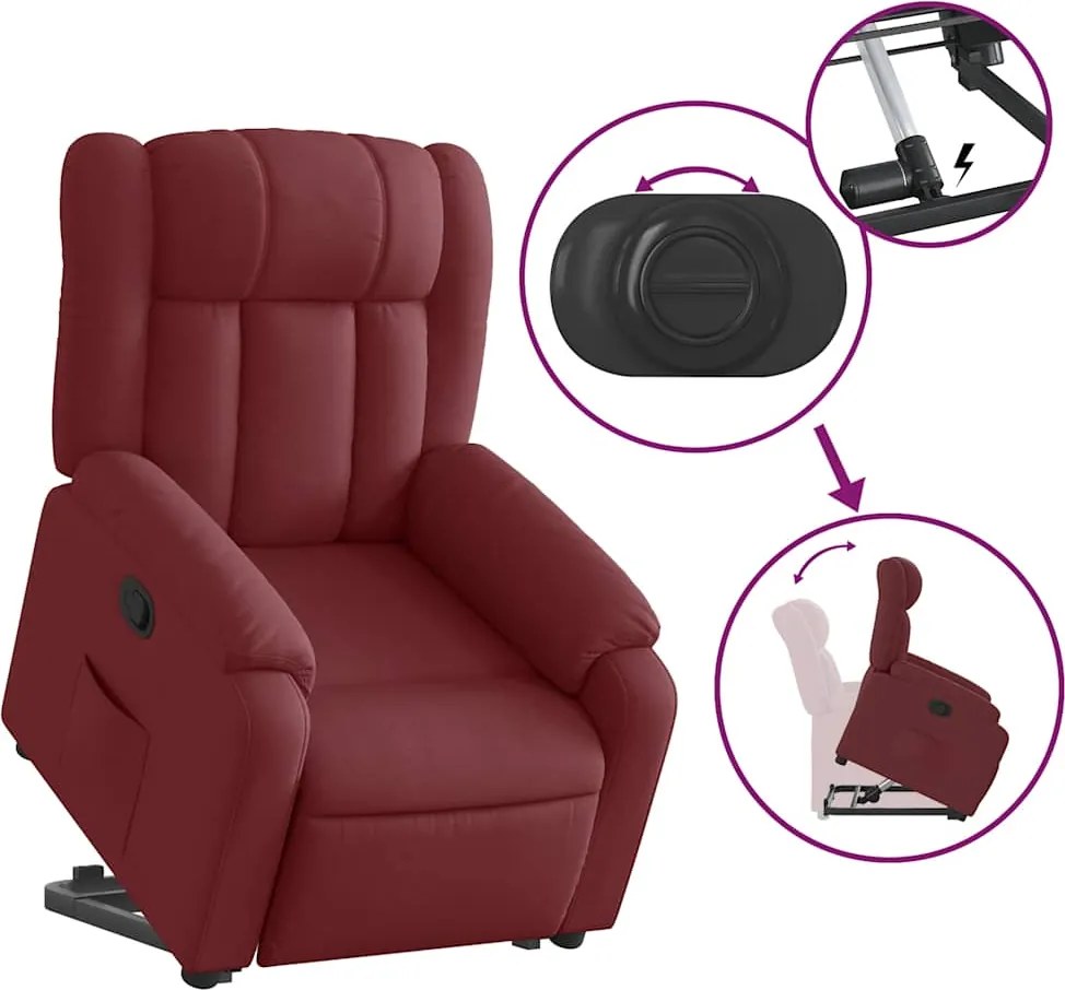 Zvedací polohovací křeslo vínové textil 3205319