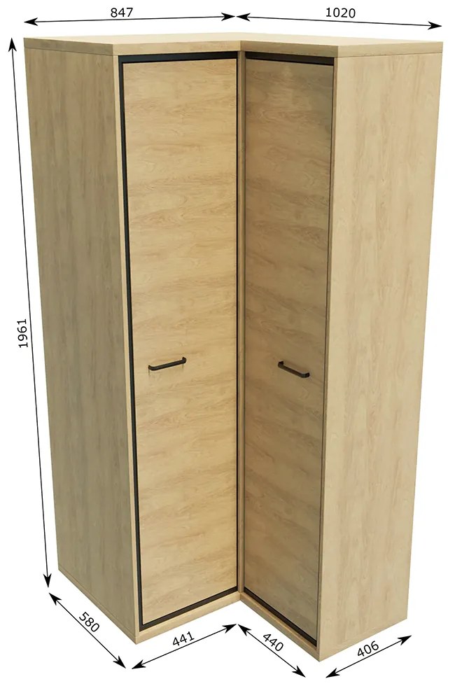 MEDIOLAN | šatní skříň M-14 rohová | 84,7x102 cm | UNI provedení | natural hikora