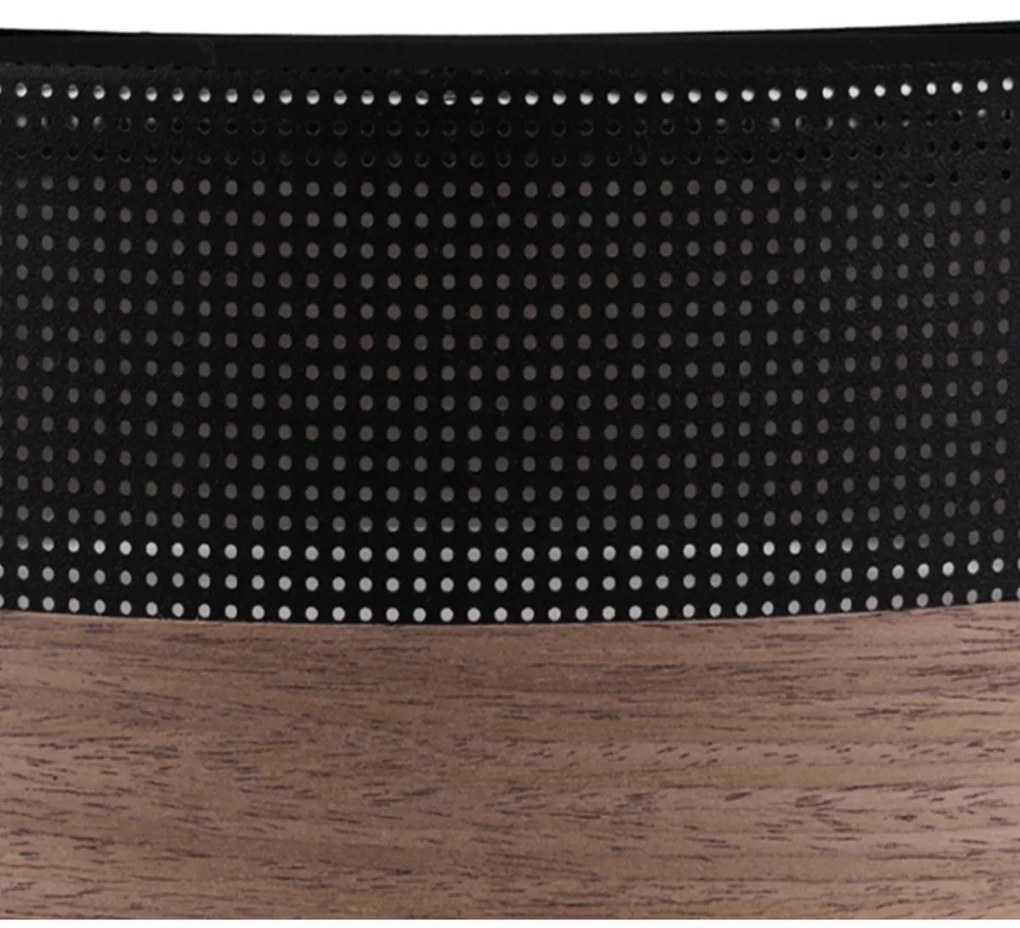 Stropní svítidlo Wood, 1x hnědá ořechová dýha/černé plastové stínítko, (bílé plexisklo), (fi 50cm)
