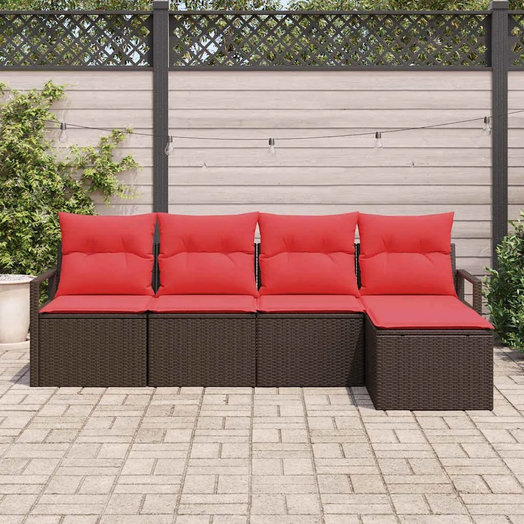 Set pohovek s polštářem 5 pcs Hnědá polyratan 3346344