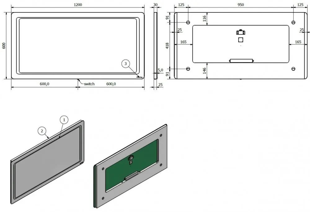 HOPA Zrcadlo s LED osvětlením ODRA Rozměr A - 120 cm, Rozměr B - 3 cm, Rozměr C - 60 cm ZRODRA6012