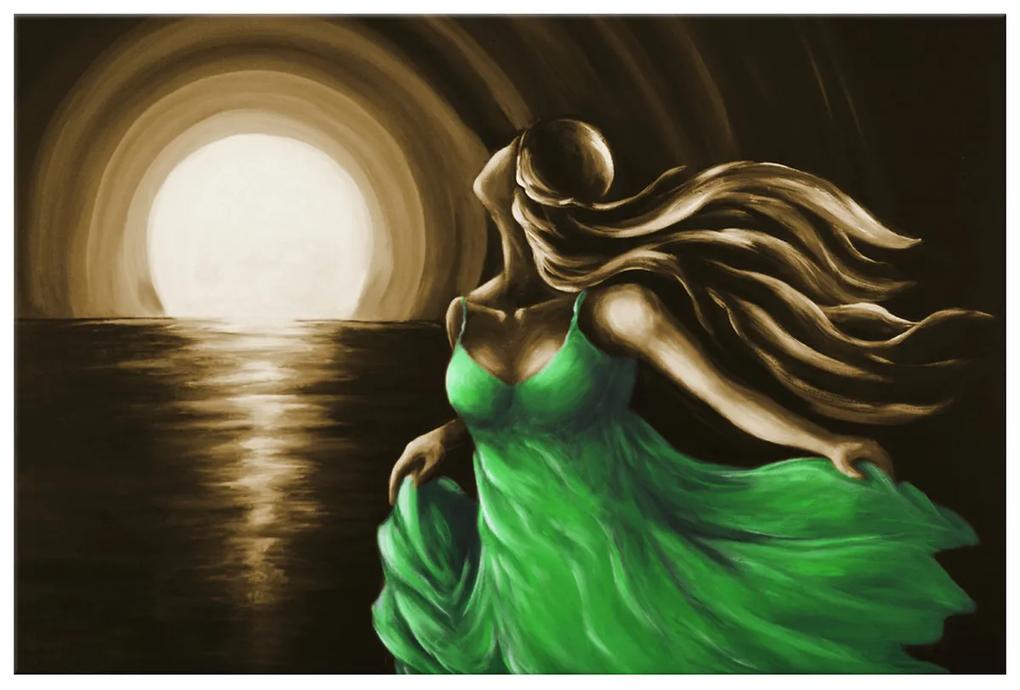 Gario Ručně malovaný obraz Žena v zeleném Rozměry: 120 x 80 cm