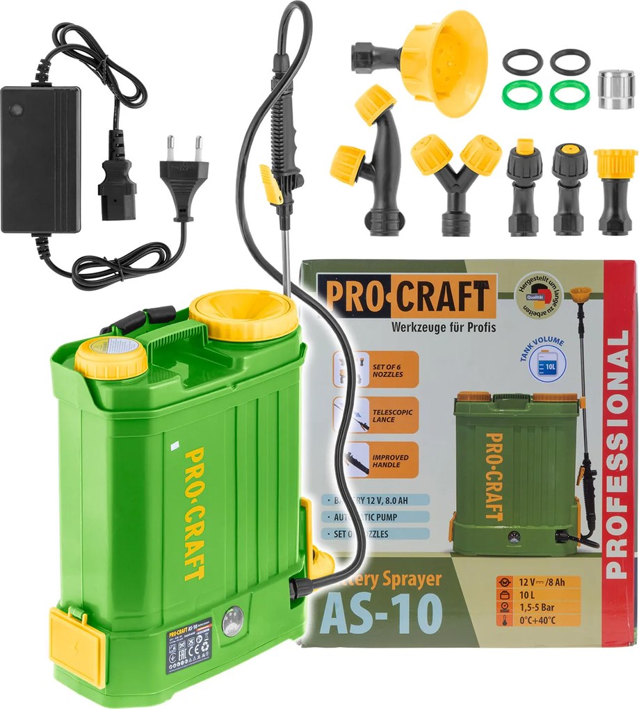 Procraft AS-10 12V SET - akumulátorový postřikovač (s 8 Ah akumulátorem a nabíječkou)
