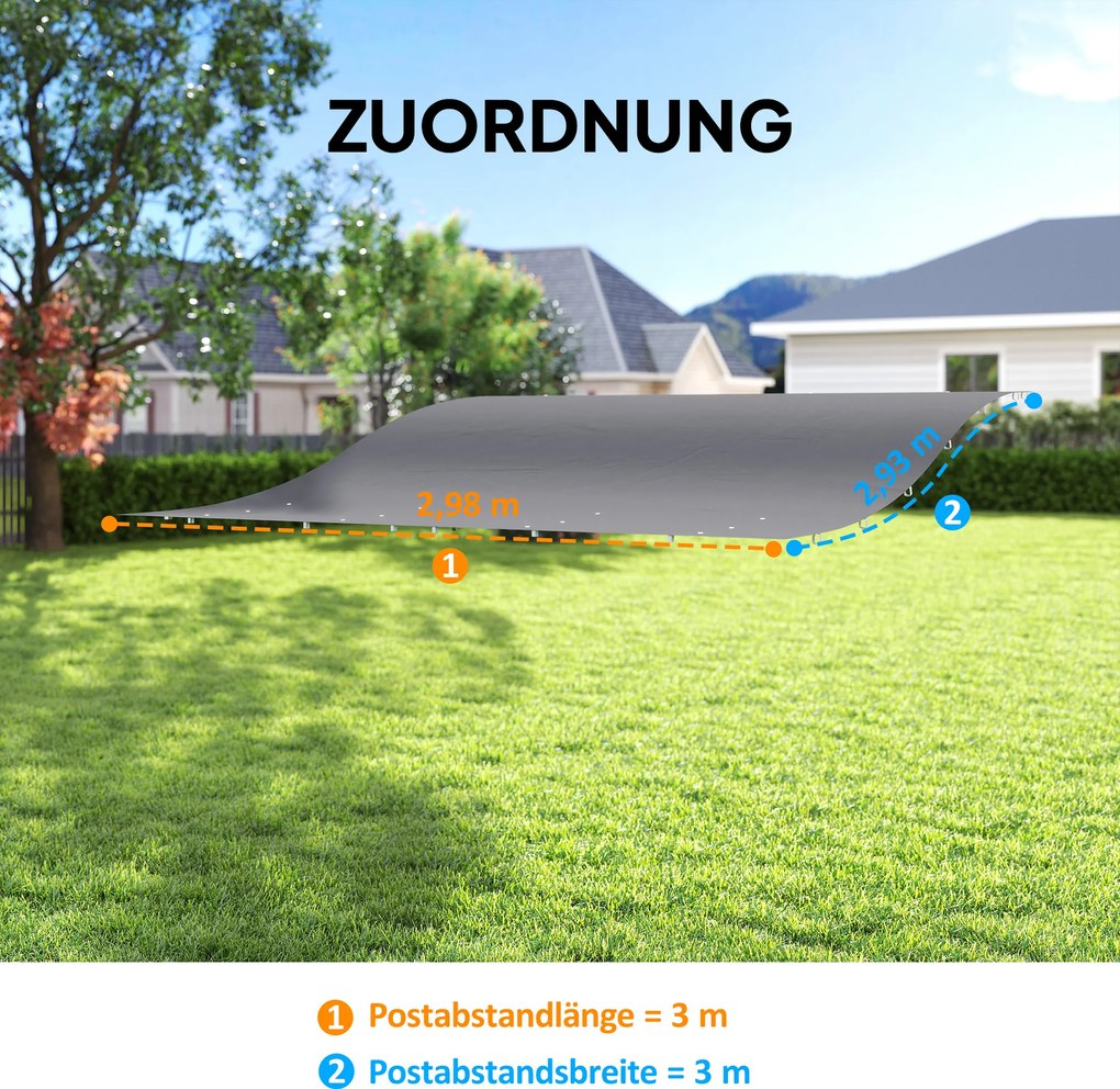 Náhradní střecha pro pergolu Markýza pro zastřešení terasy Náhradní střešní plachta pro pavilon 3 x 3 m 298x293 cm Tmavě šedá barva