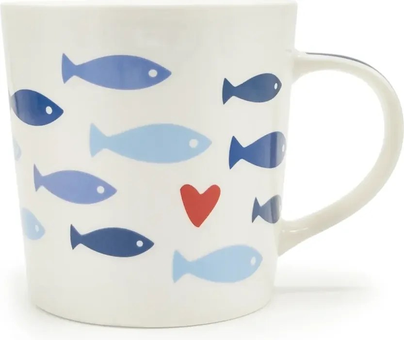 Porcelánový hrnek Hejno, 400 ml – minimalistický motiv ryb, dárek pro milovníky moře