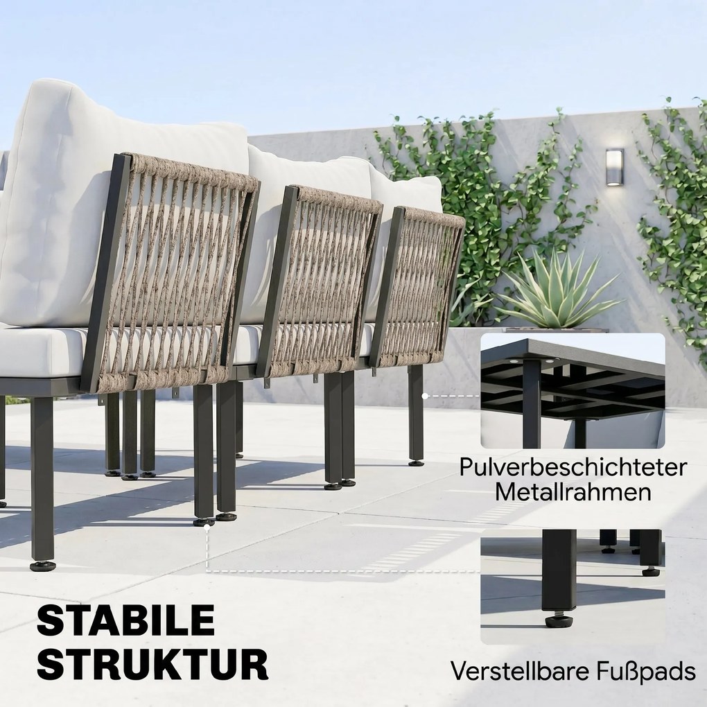 Outsunny 6dílná venkovní lounge souprava pro 5–6 osob — 2místná sedačka, rohové křeslo, 2 bezloketní křesla, podnožka a kovový stolek — silné polštář…