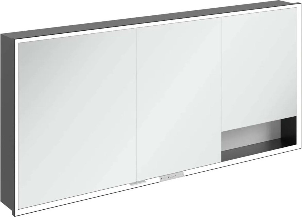 Villeroy & Boch My View+ - Zrcadlová skříňka s LED osvětlením 160x75x17 cm, 3 dvířka, Pure White/matná černá B48216VF