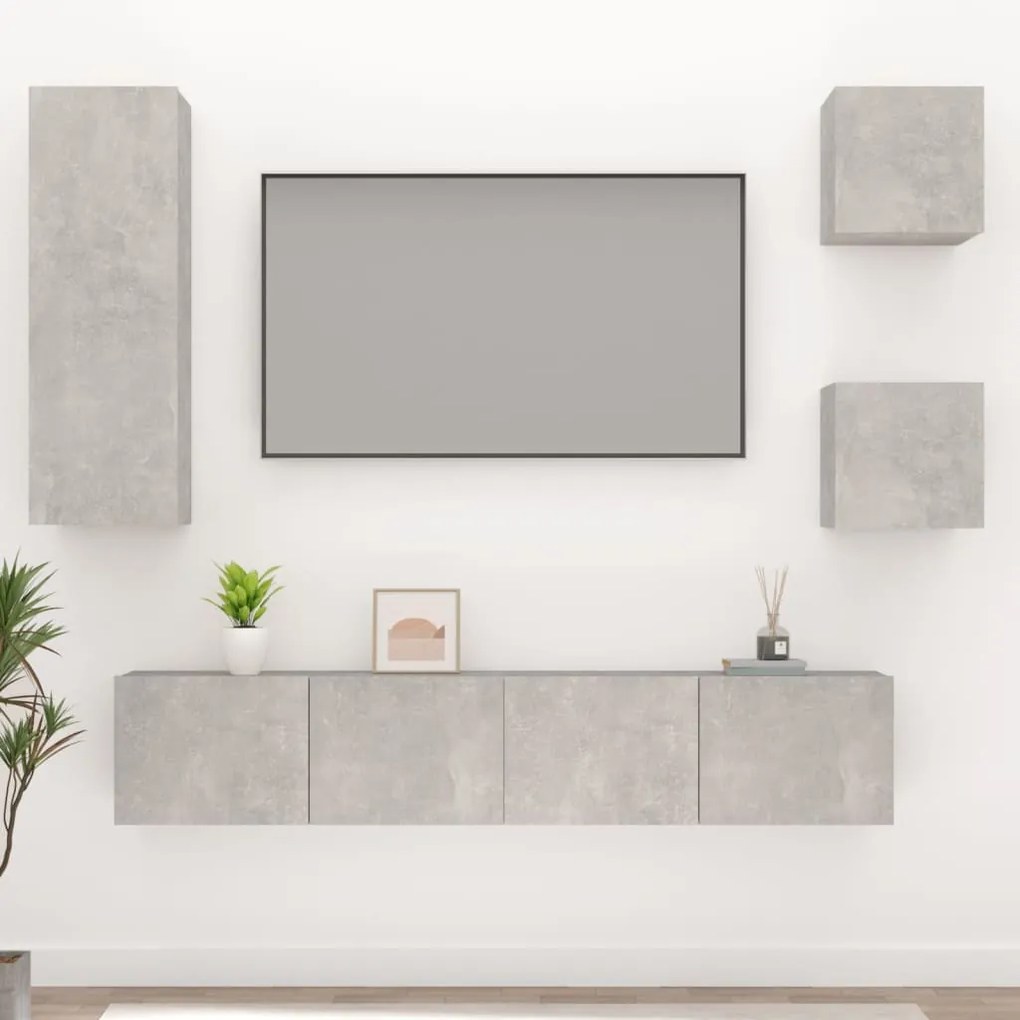 5dílný set TV skříněk betonově šedý kompozitní dřevo 3114441