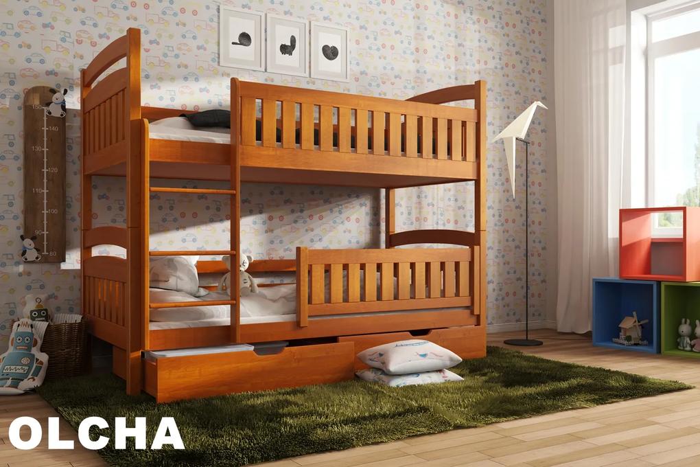 Patrová postel IGNAC 80x180 cm s úložným prostorem borovice masiv OLŠE